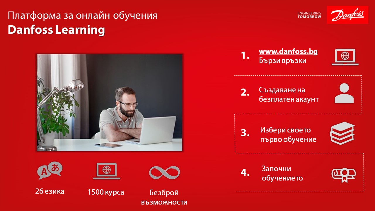 Научете повече за нашите продукти чрез платформата за онлайн обучения Danfoss Learning | Danfoss